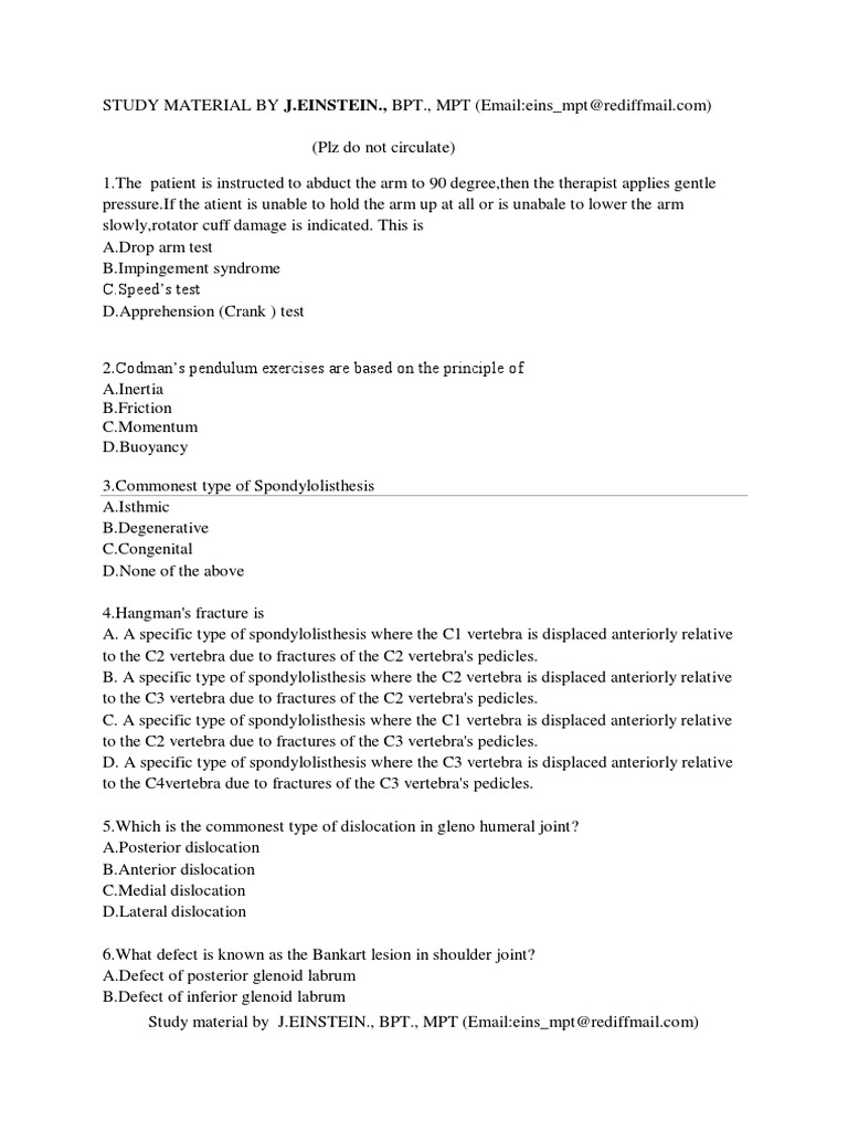 Questions From Old Papers | PDF | Elbow | Anatomical Terms Of Motion