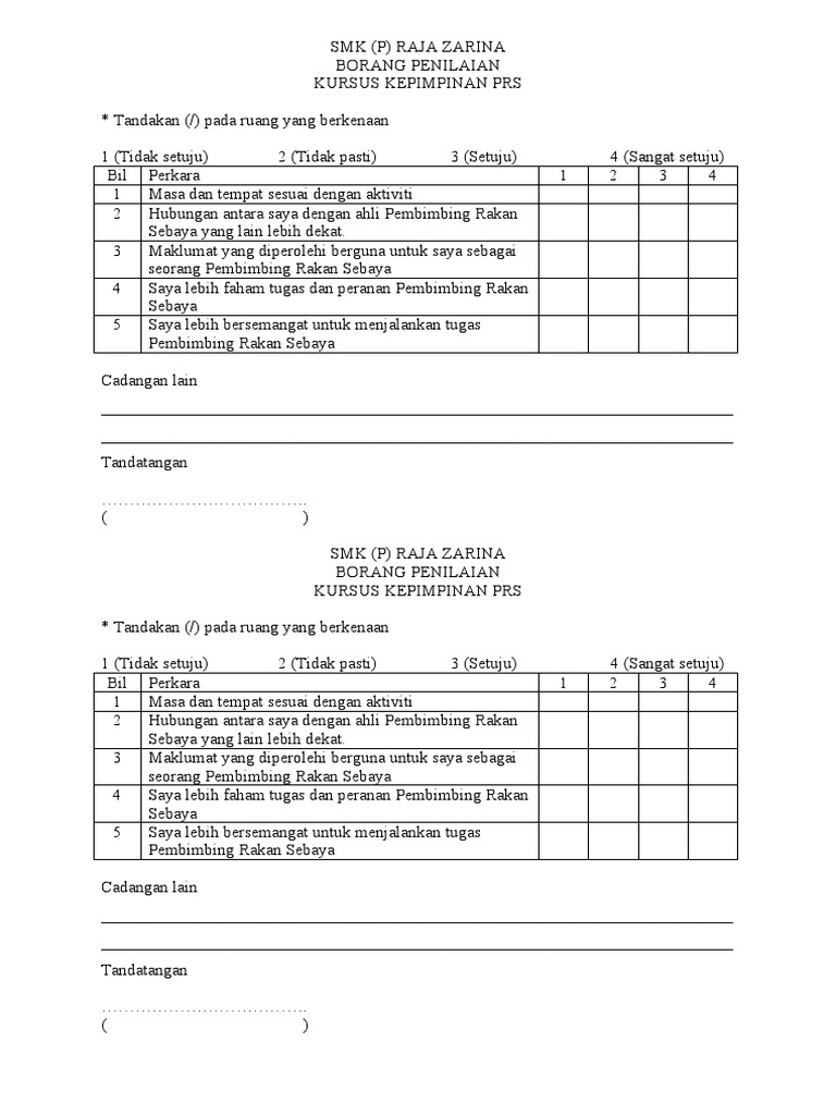 Borang Penilaian Program | PDF