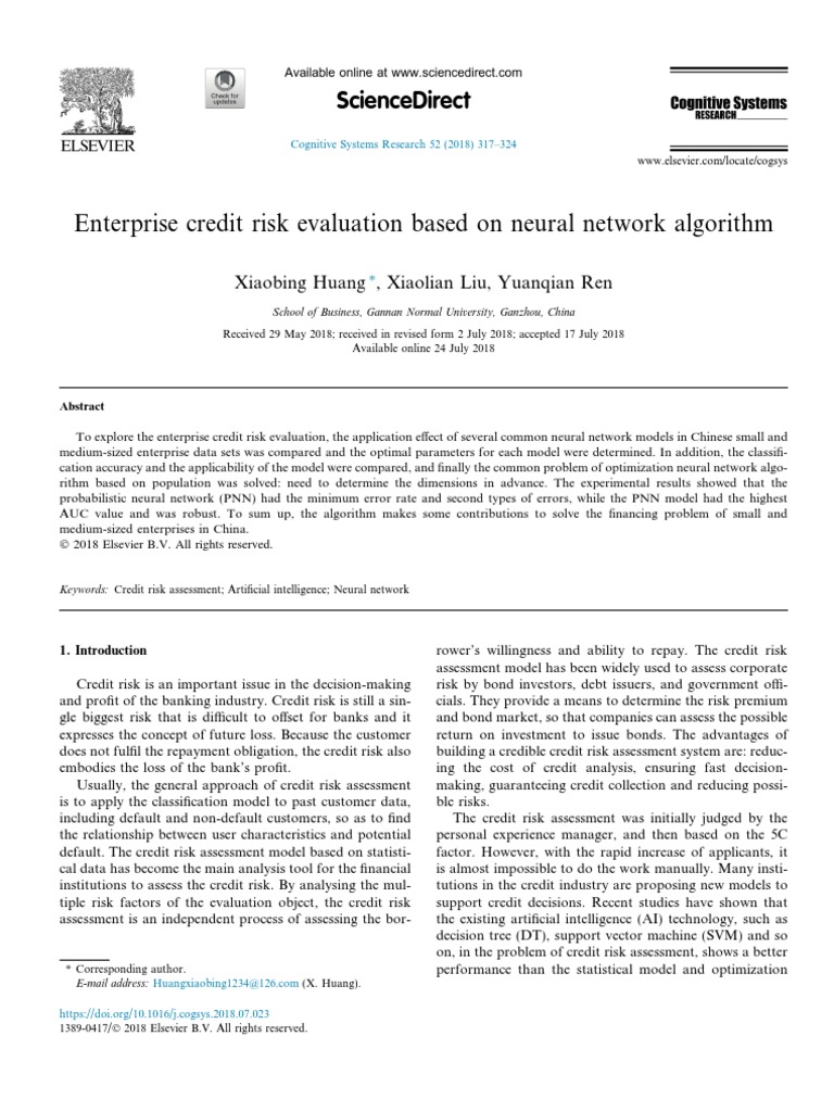 Enterprise Credit Risk Evaluation Based On Neural Network Algorithm ...