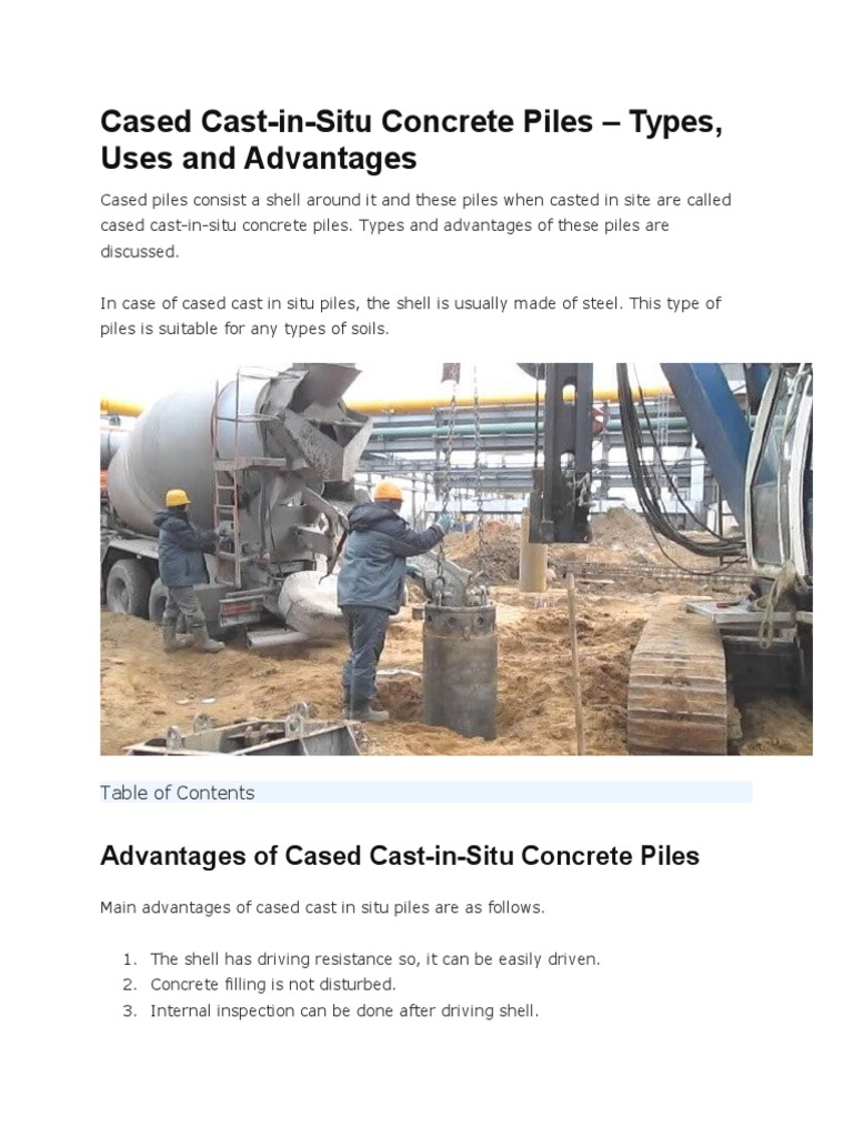 Cased Cast-in-Situ Concrete Piles - Types, Uses and Advantages | PDF ...