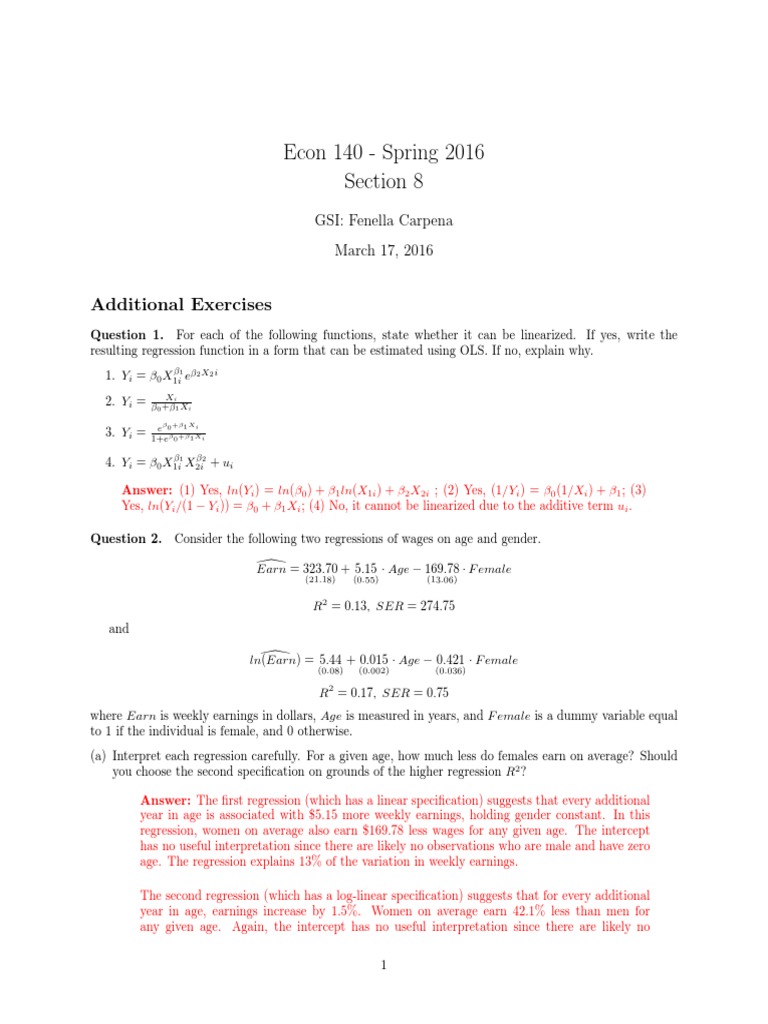 Econ 140 - Spring 2016 Section 8: Additional Exercises | PDF ...