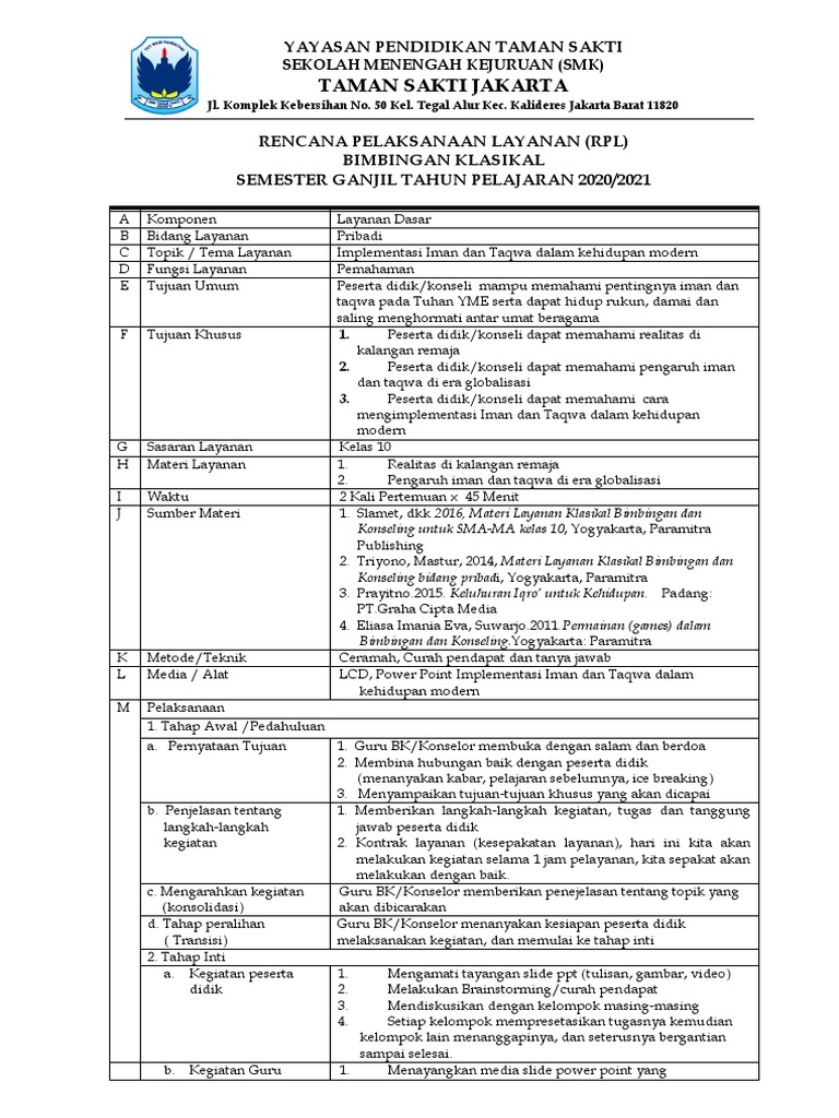 RPL IMPLEMENTASI IMAN DAN TAQWA DI KEHIDUPAN MODERN (Ganjil) | PDF