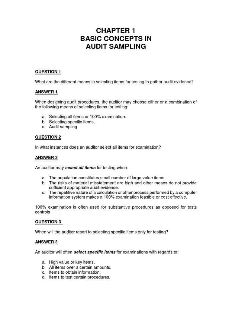 CHAPTER 1 Basic Concepts in Audit Sampling PDF | PDF | Audit | Sampling (Statistics)