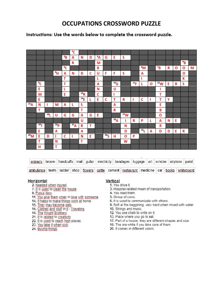 Occupations Crossword Puzzle: Instructions: Use The Words Below To ...