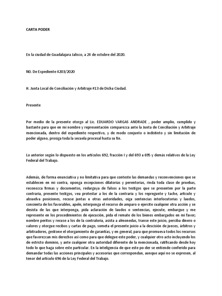 Carta Poder Laboral Otorgada Por Un Trabajador | PDF | Gobierno | Justicia