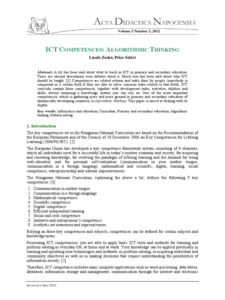 Ict Competences Algorithmic Thinking | PDF | Educational Technology | Algorithms