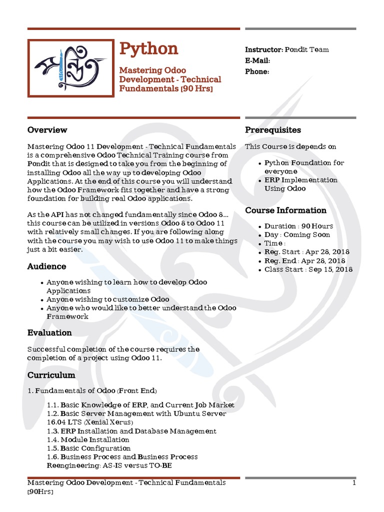 Python: Mastering Odoo Development - Technical Fundamentals (90 HRS ...