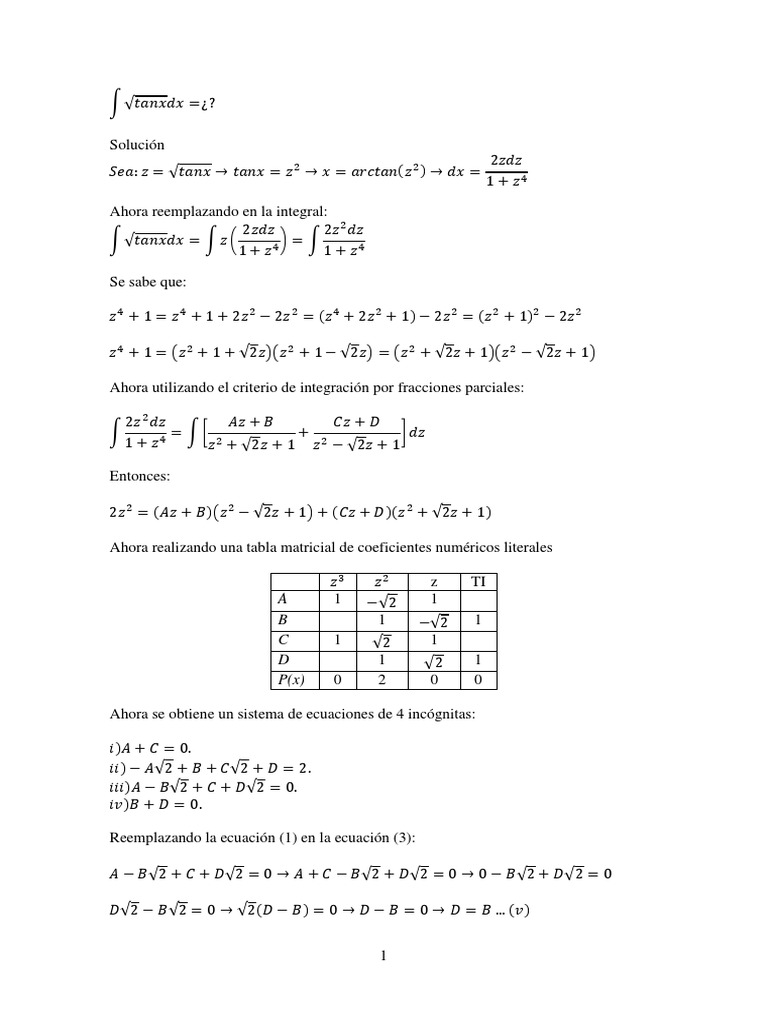 Integral de La Raiz Cuadrada de Tanx | PDF