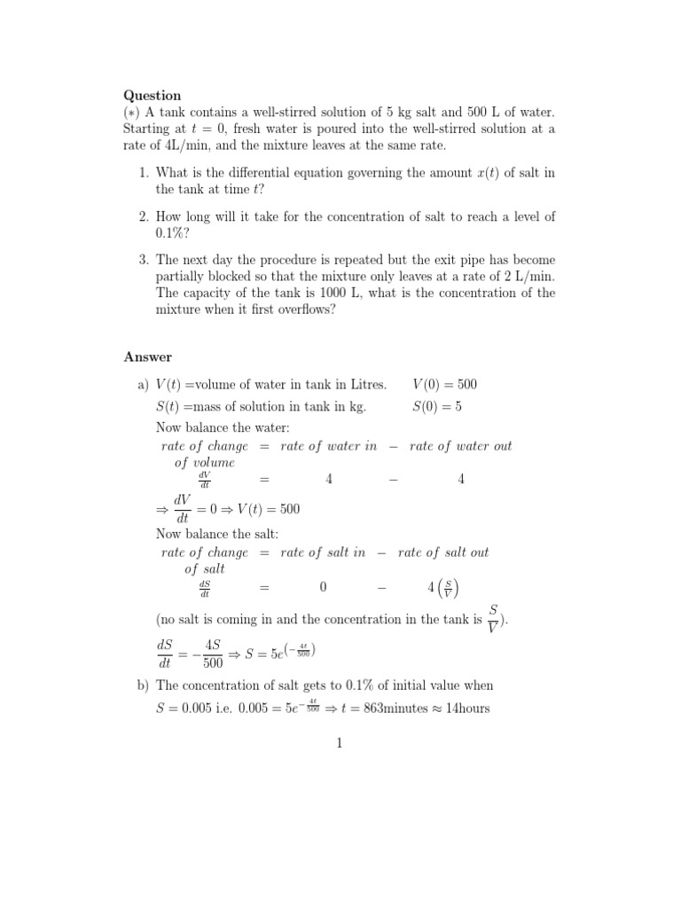 MA114 Ex 5 Qu 2 | PDF | Differential Equations | Concentration