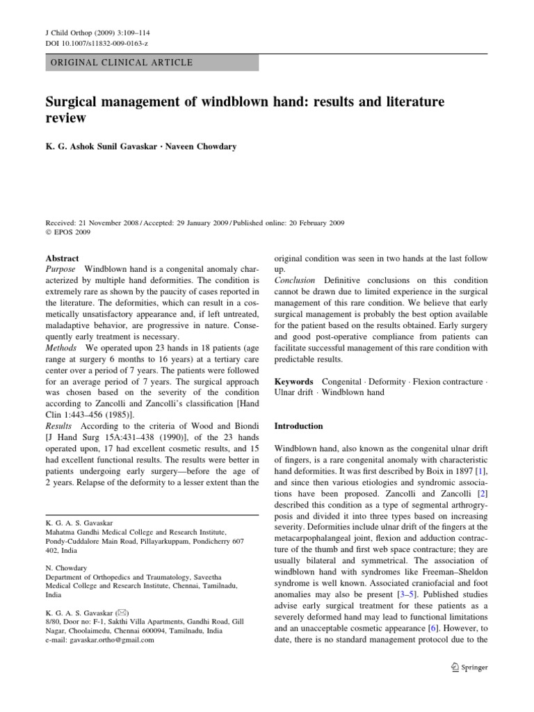 Surgical Management of Windblown Hand: Results and Literature Review ...