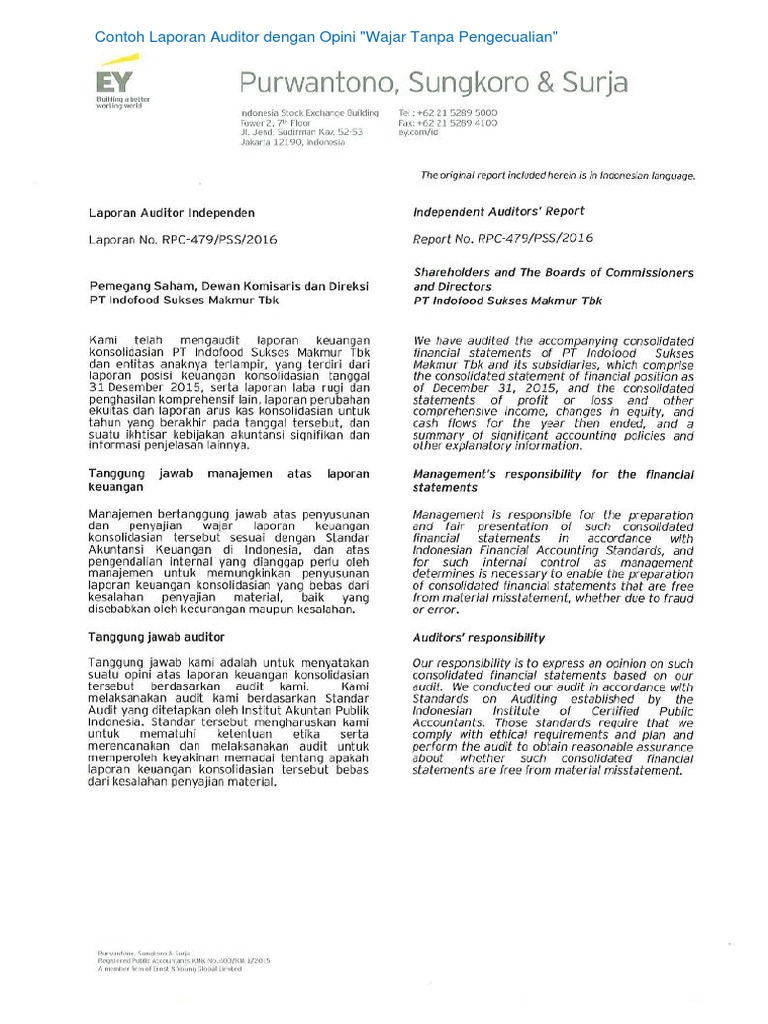 Contoh Laporan Auditor Dengan Opini Waja PDF | PDF | Pengelolaan Keuangan & Uang