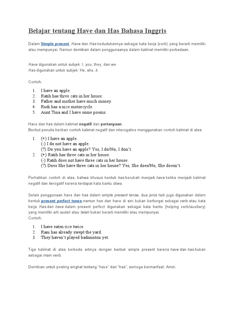 Belajar Have Dan Has | PDF