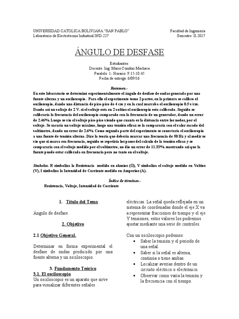 Lab. Ángulo de Desfase | PDF | voltaje | Frecuencia