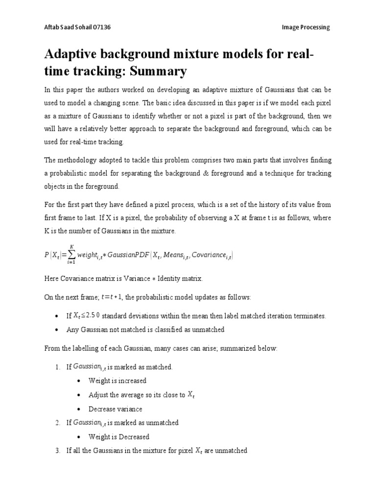 Adaptive Background Mixture Models For Real | PDF | Normal Distribution | Kalman Filter