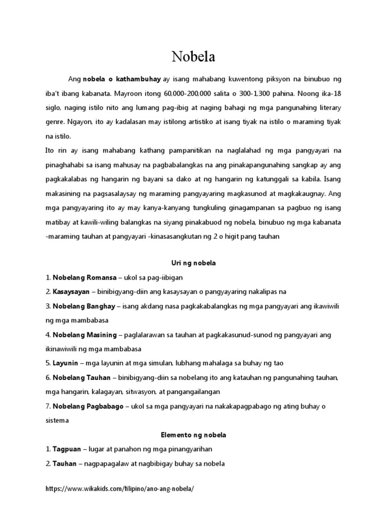 Nobela GRADE 9 | PDF