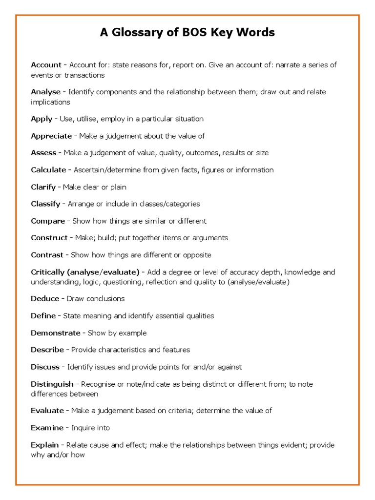 A Glossary of BOS Key Words: Events or Transactions | PDF | Career ...