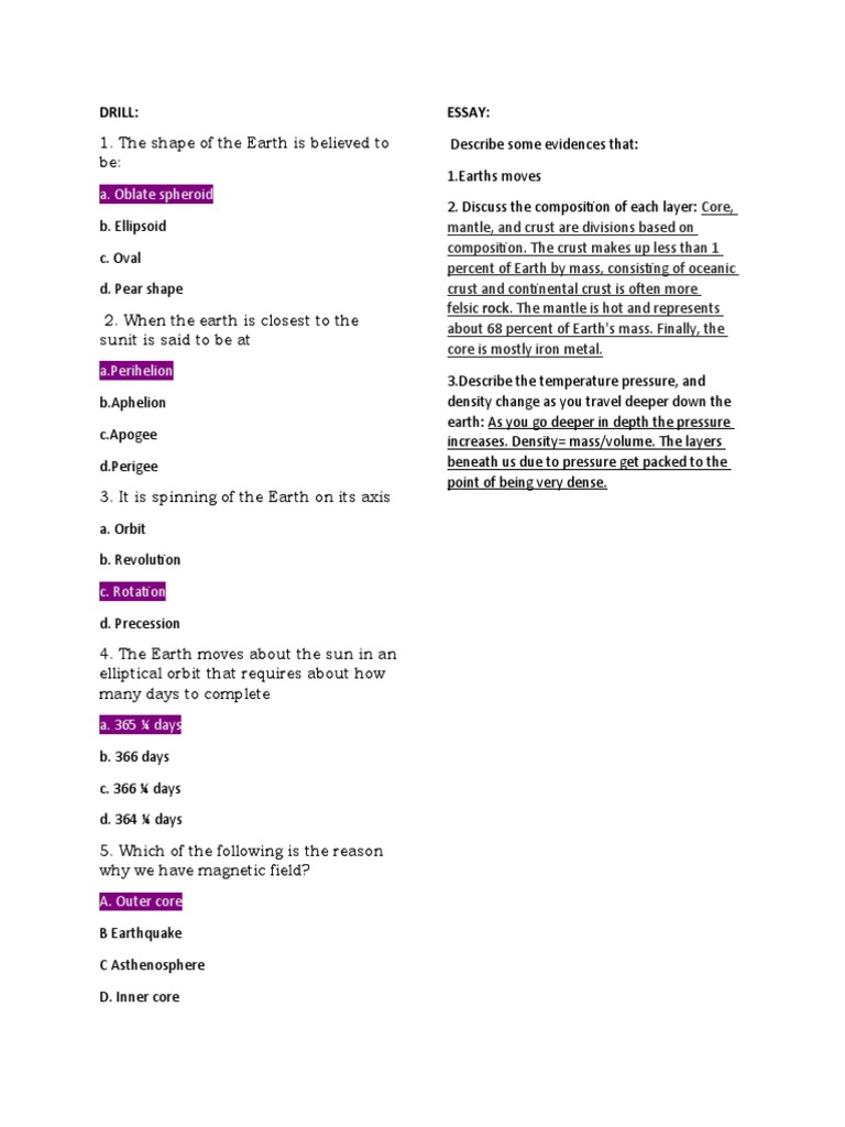 Earth Science Week One and Week Two Anwers | PDF