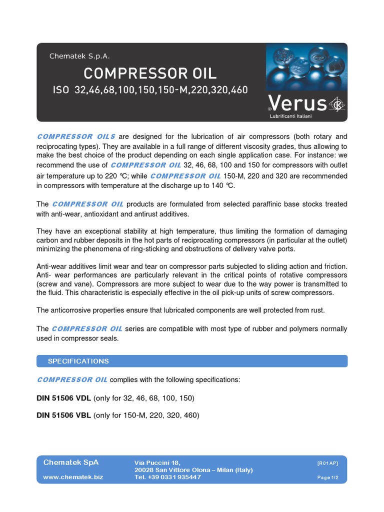 Compressor Oil | PDF | Lubricant | Viscosity