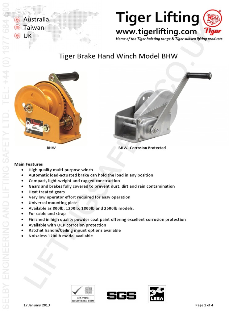 Tiger Hand Winch | PDF | Diameter | Manufactured Goods