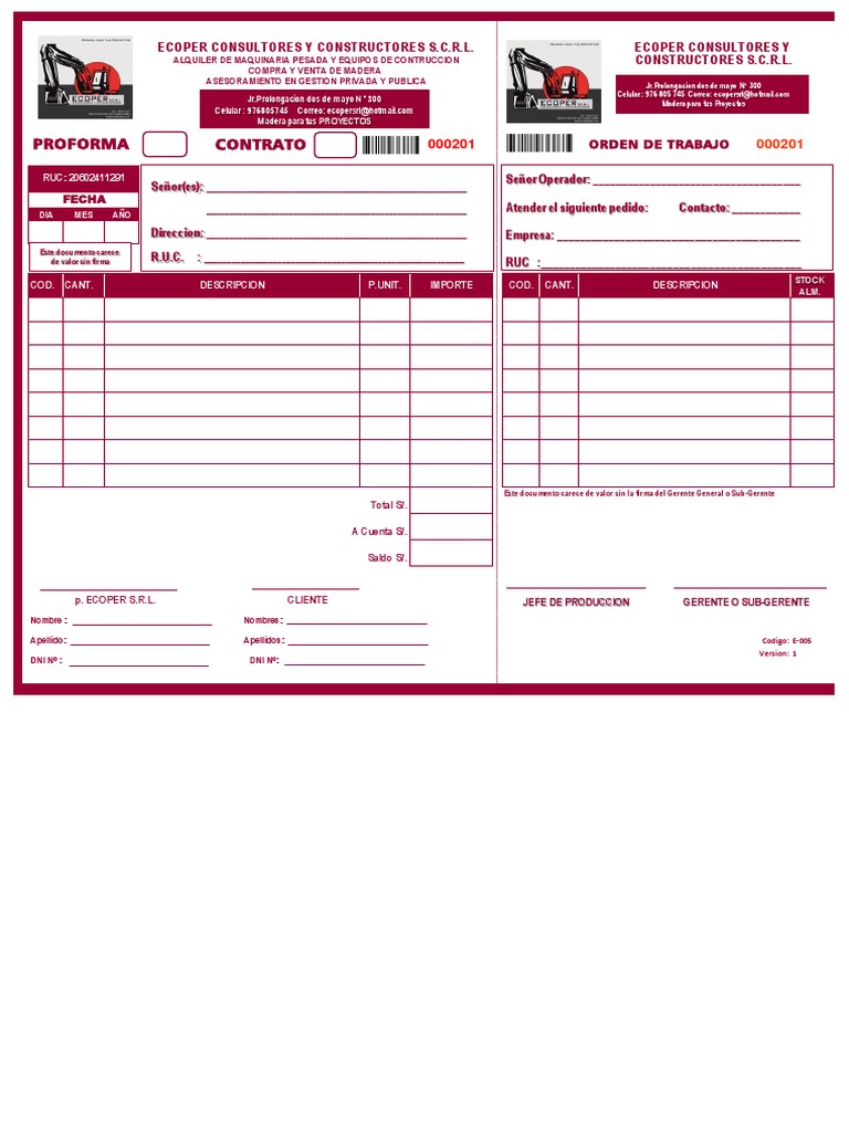 Formato - 006 - Modelo de Proforma y Orden de Trabajo | PDF | Business