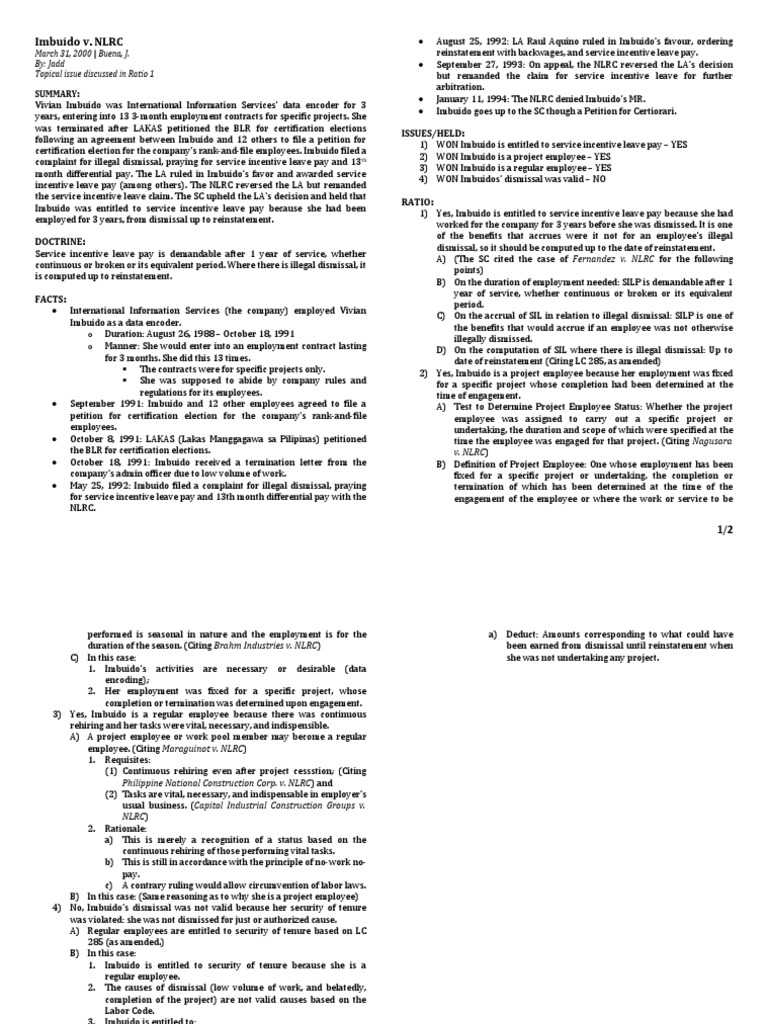 Imbuido Vs NLRC | PDF | Accrual | Employment