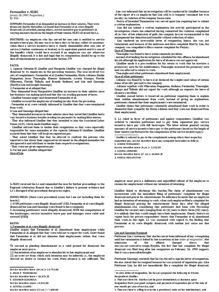 019 Fernandez v. NLRC | PDF | Complaint | Employment