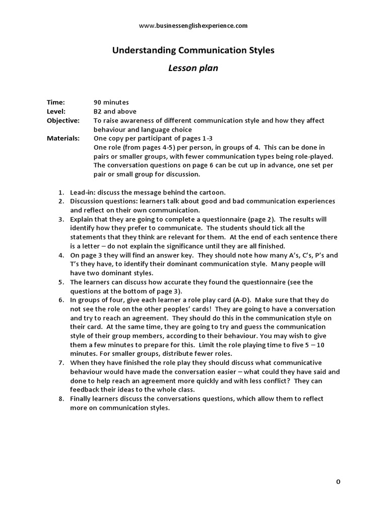 Communication Styles Lesson PDF | PDF | Conversation | Body Language
