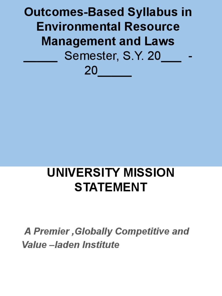Outcomes-Based Syllabus in Environmental Resource Management and Laws | PDF | Environmental ...