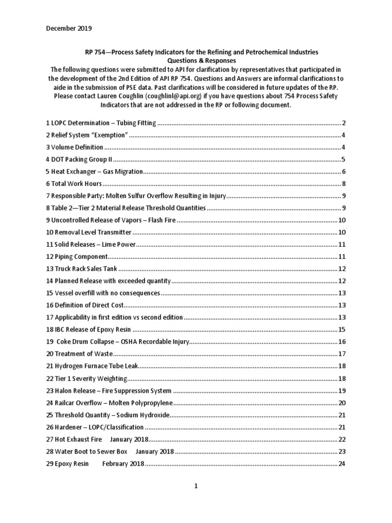 API RP 754 Interpretation Questions Dec 2019 | PDF | Barrel (Unit) | Gallon