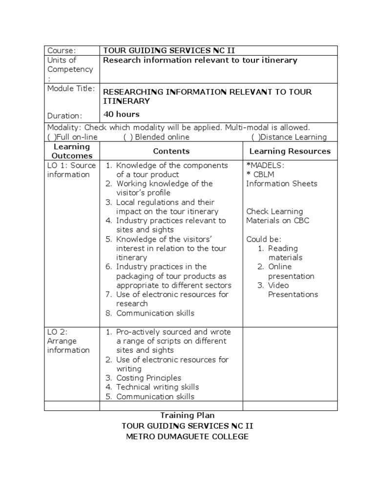Tour Guiding Services NC Ii Research Information Relevant To Tour ...