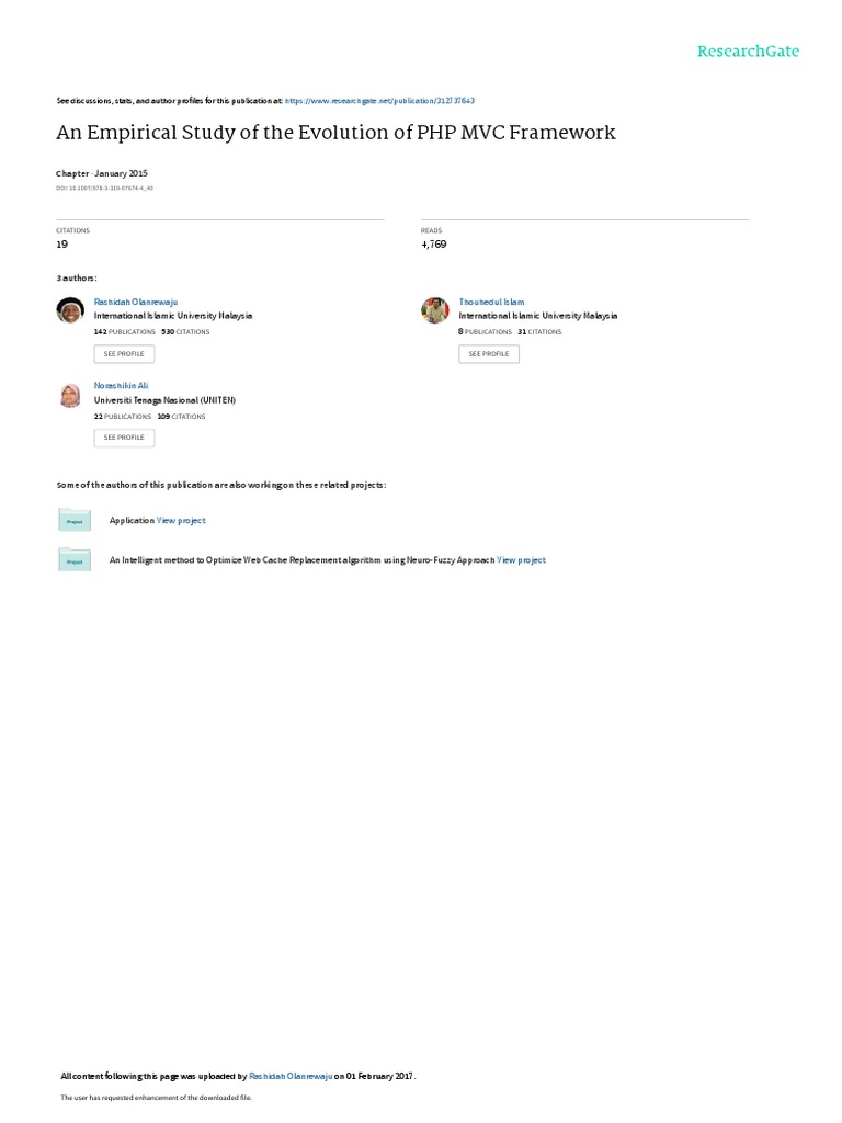 An Empirical Study of The Evolution of PHP MVC Framework: January 2015 | PDF | Model–View ...