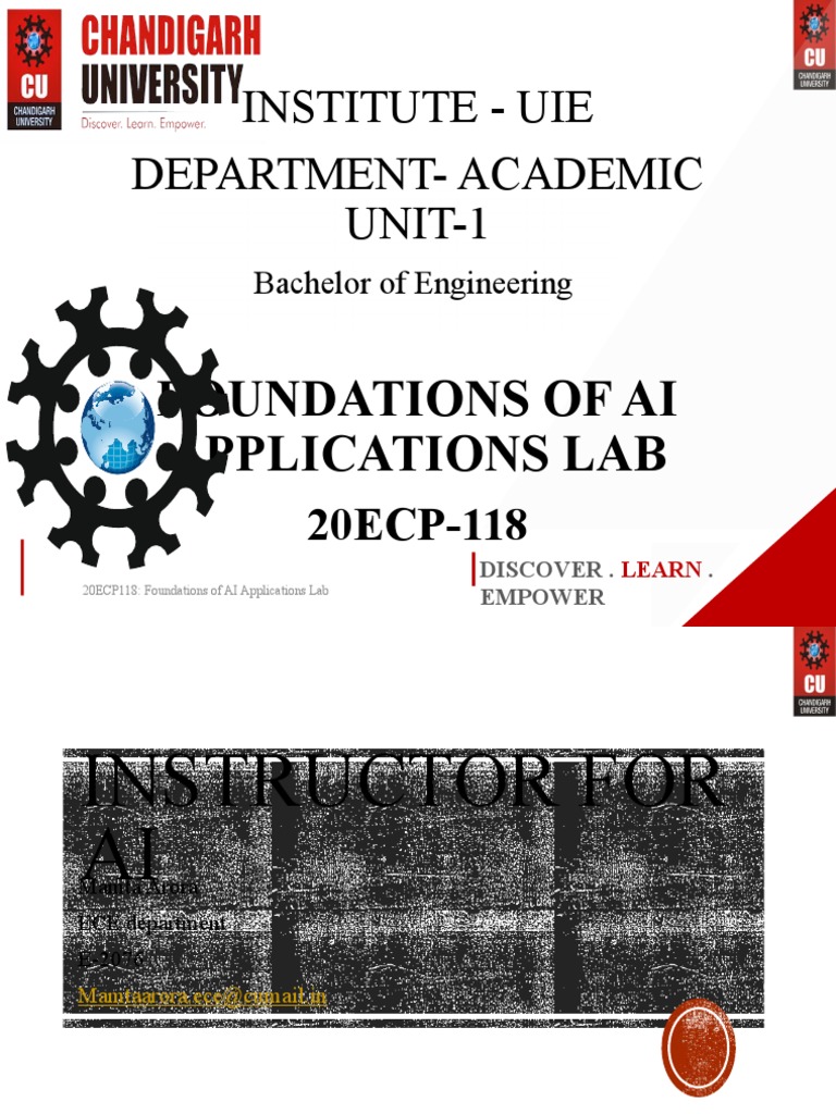 Institute - Uie Department-Academic UNIT-1: Foundations of Ai Applications Lab | PDF ...