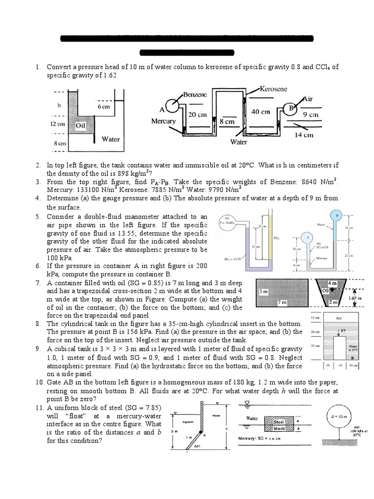 Fluid Mechanics Questions | PDF | Pressure Measurement | Pressure