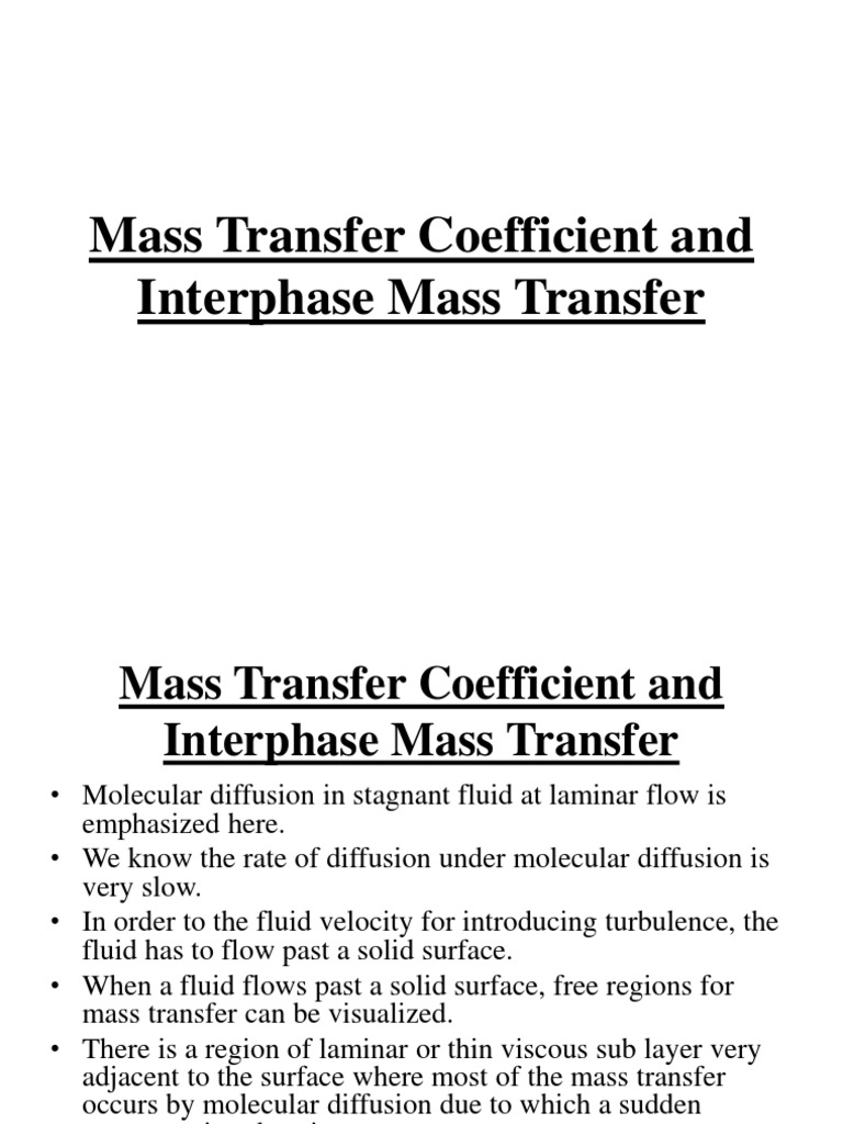 Mass Transfer Coefficient and Interphase Mass Transfer | PDF | Diffusion | Turbulence