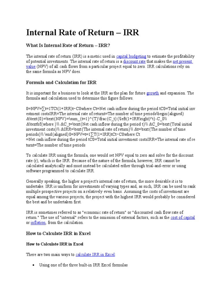 Internal Rate of Return | PDF | Internal Rate Of Return | Net Present Value