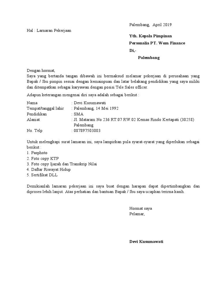 Lamaran Dan CV Devi | PDF