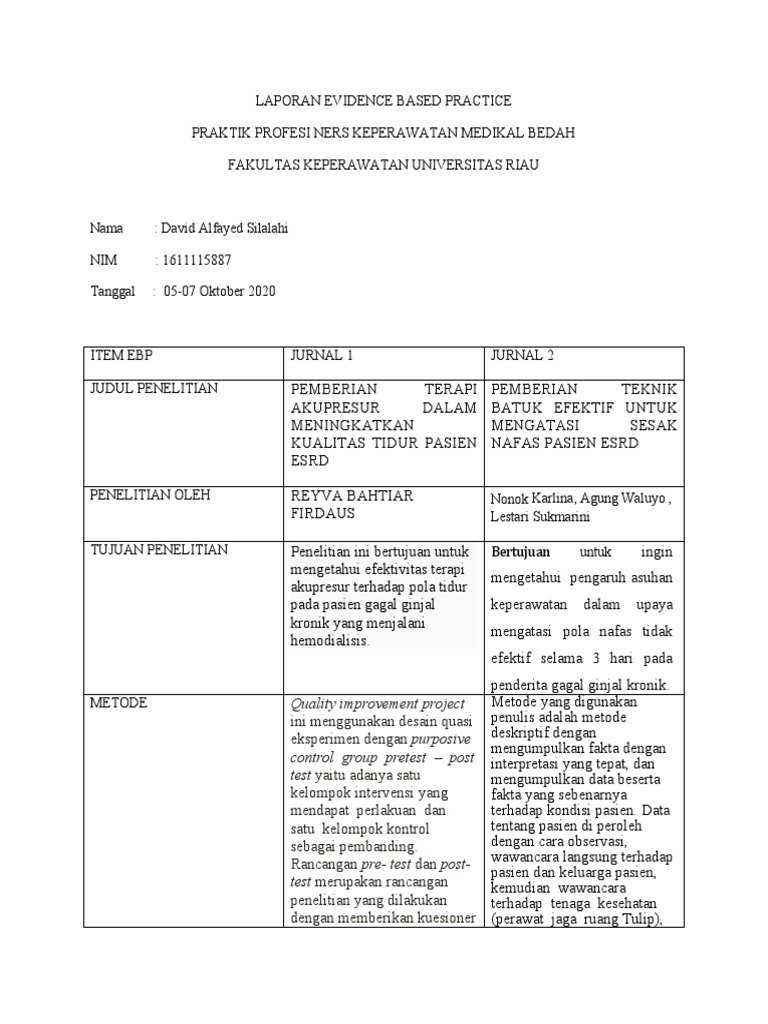 LAPORAN EVIDENCE BASED PRACTICE KMB David New | PDF