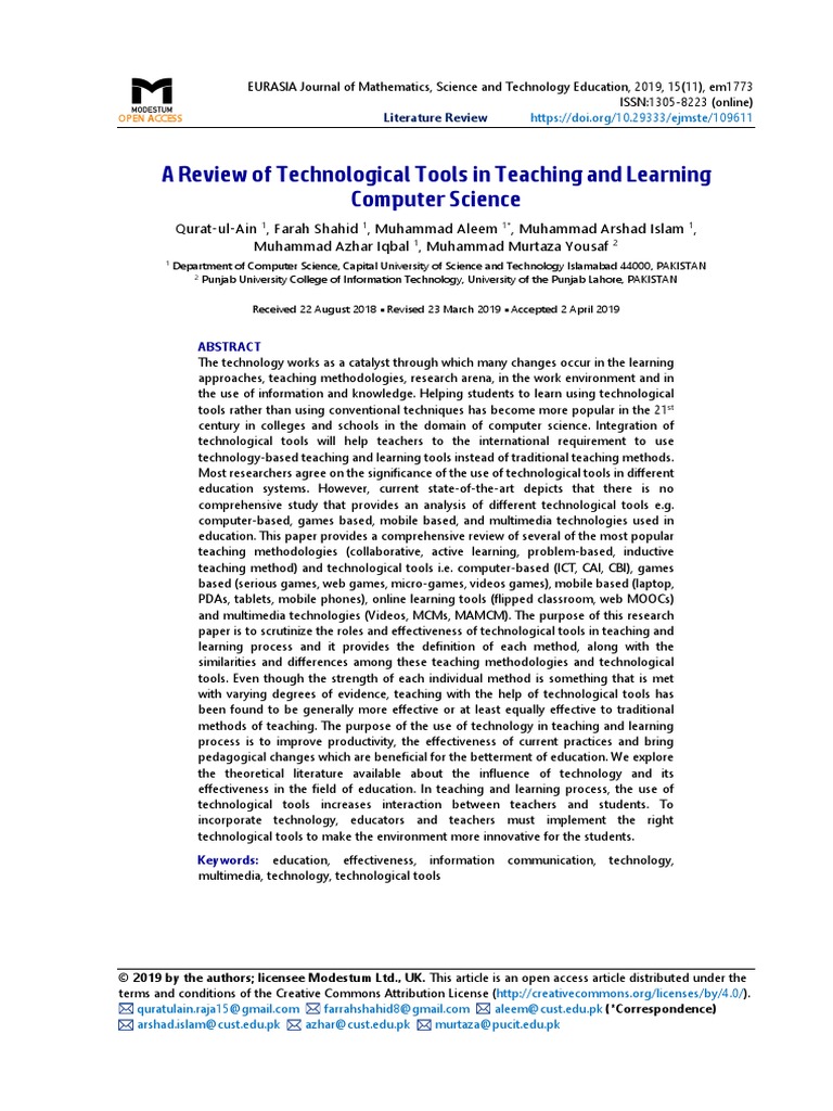 A Review of Technological Tools in Teaching and Learning Computer ...