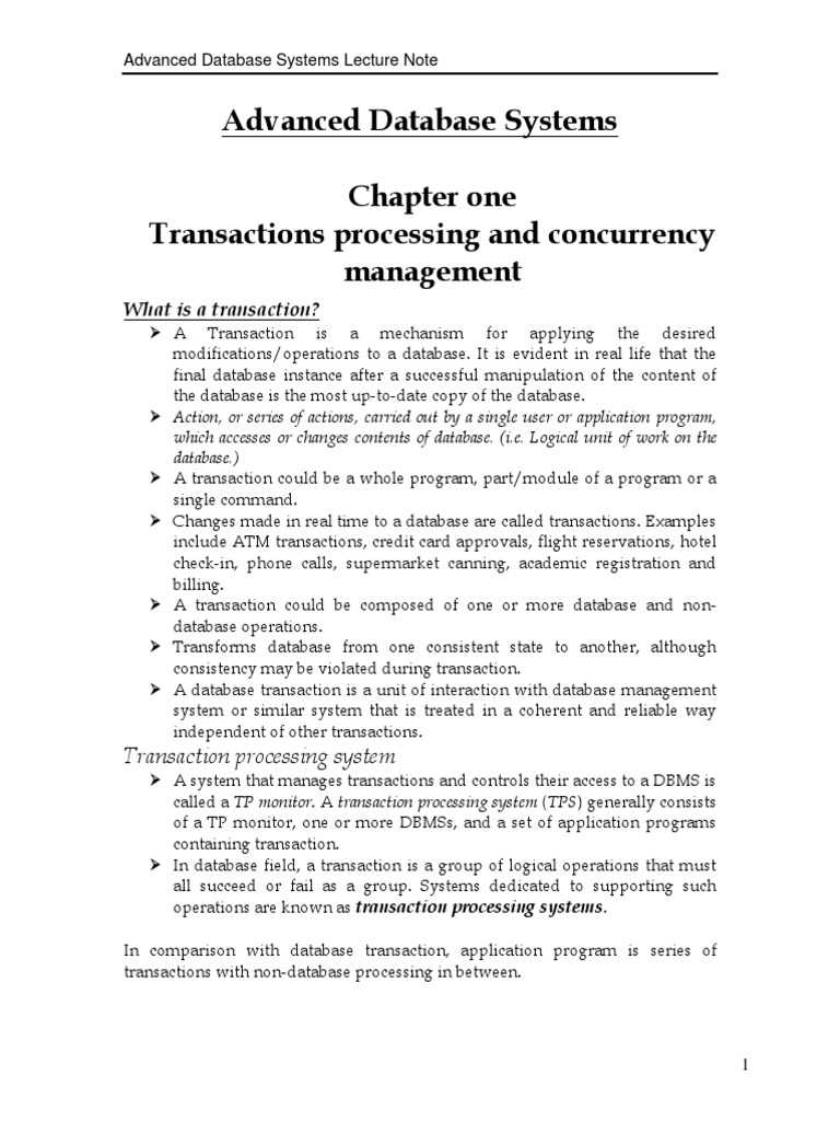 Advanced DB Lecture All in One PDF | PDF | Database Transaction | Acid