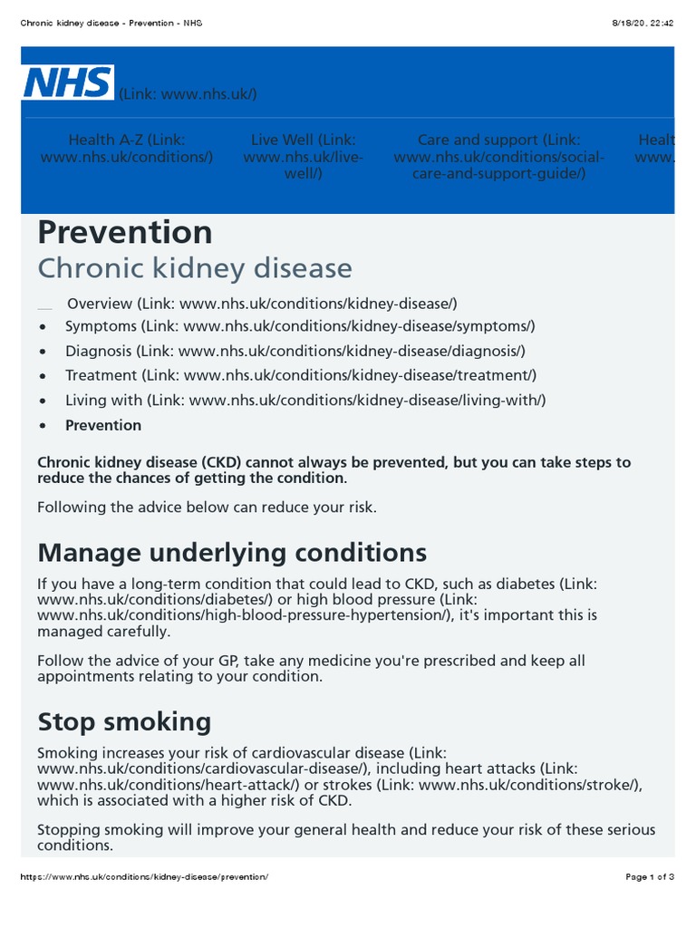 CKD Prevention Tips from NHS | PDF | Chronic Kidney Disease | Chronic ...