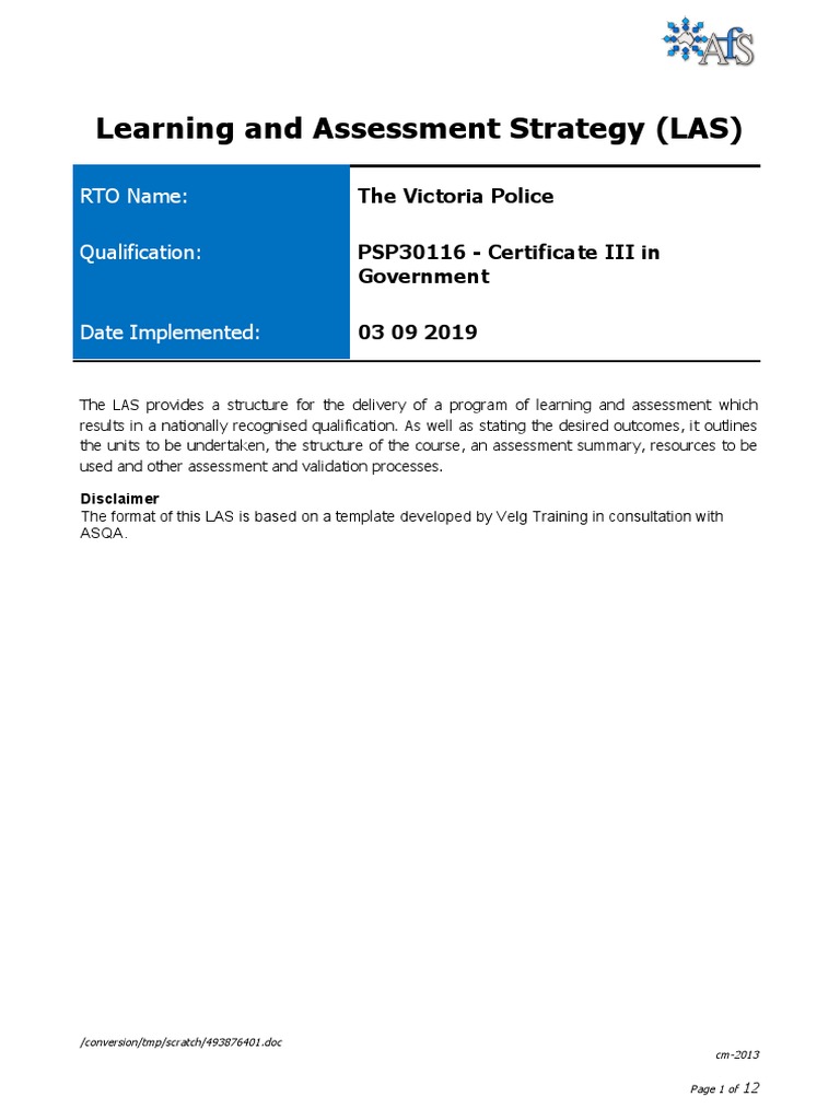 Copy Paste AFS Training and Assessment Strategy (Updated) | PDF ...