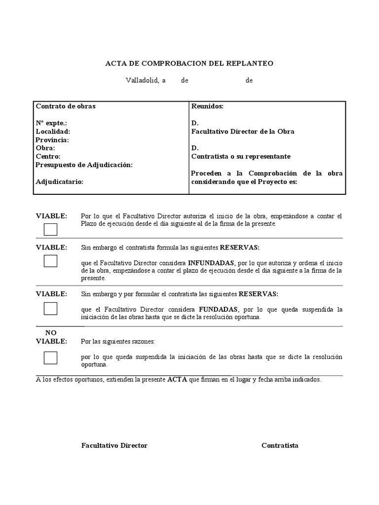 Acta de Comprobacion Del Replanteo | PDF
