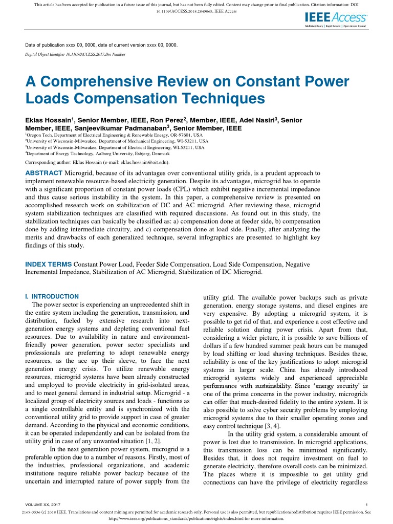 A Comprehensive Review On Constant Power Loads Compensation Techniques ...