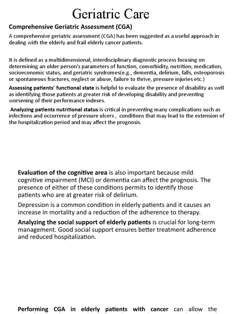 Geriatric Care: Comprehensive Geriatric Assessment (CGA) | PDF | Self ...