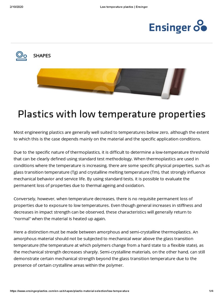 Low Temperature Plastics - Ensinger | PDF | Thermoplastic | Polymers
