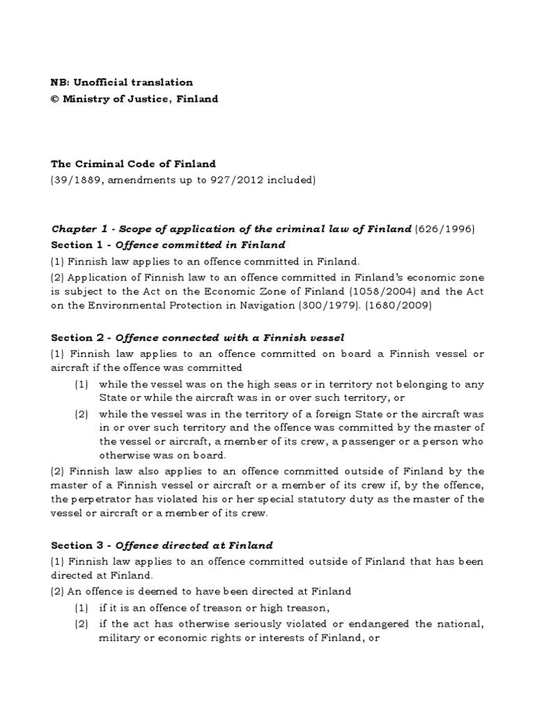 Criminal Code of Finland | PDF | Fine (Penalty) | Sentence (Law)