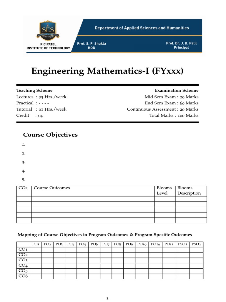 Engineering Mathematics-I Syllabus | PDF | Equations | Matrix (Mathematics)