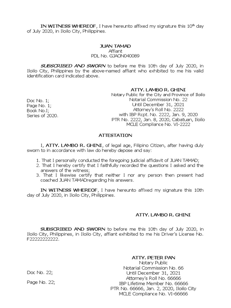 Sample Attestation | PDF | Affidavit | Government And Personhood