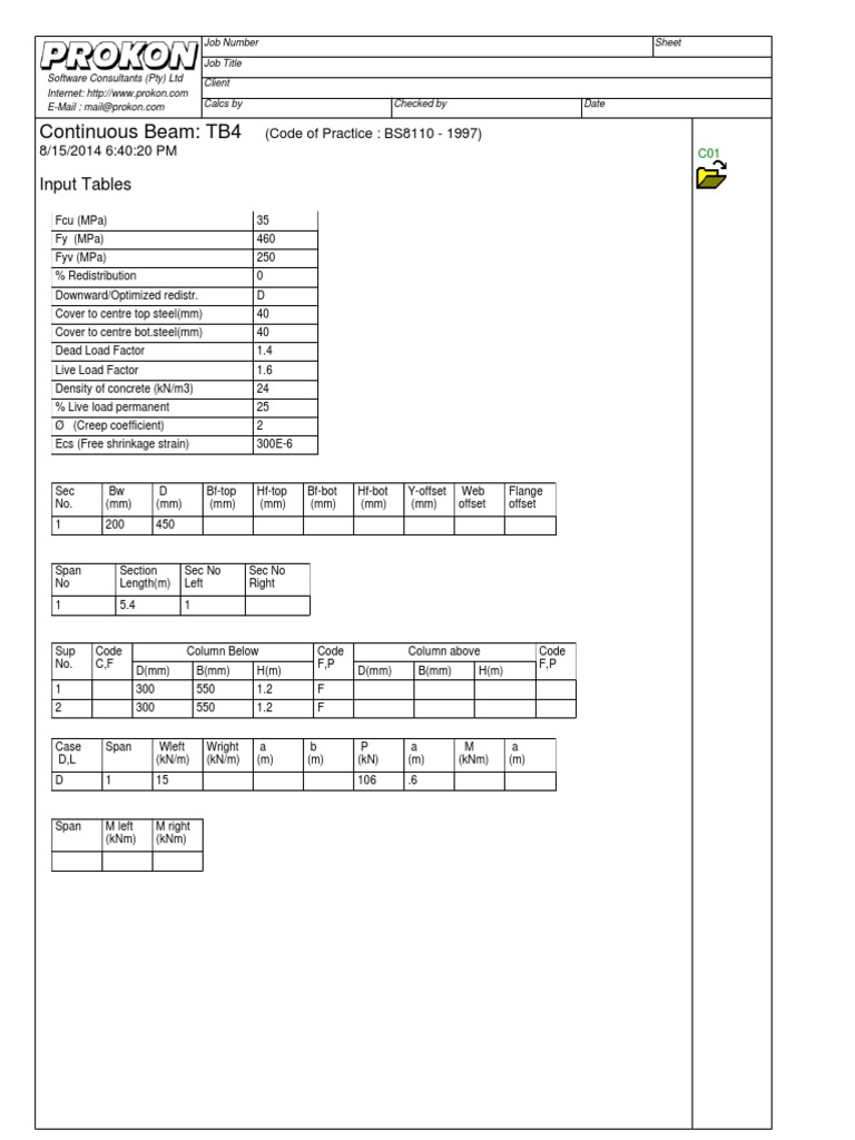 Continuous Beam: TB4: Input Tables | PDF | Young's Modulus | Bending