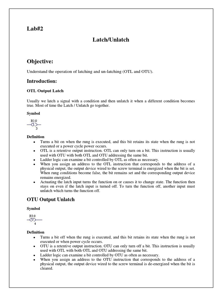 Lab#2 Latch/Unlatch: Understand The Operation of Latching and Un ...